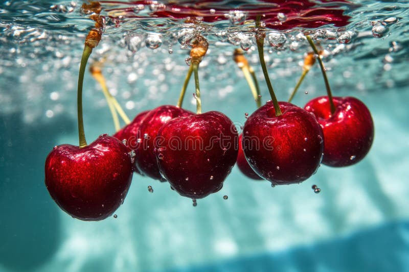 Cherries Floating in the Water Stock Illustration - Illustration of ...