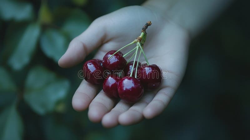 Cherries in Hand stock photo. Image of growth, juicy - 383135360