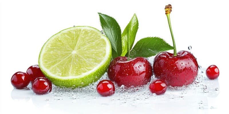 Cherries and Lime on White stock image. Image of kitchen - 378555157