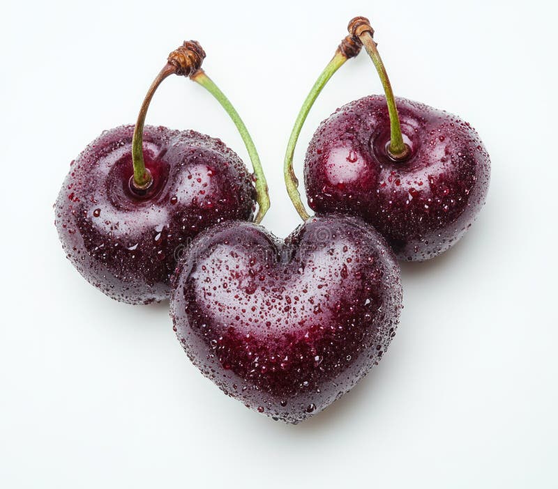 Cherries in Love: Two Cherries on Stem Forming Heart Shape on White ...
