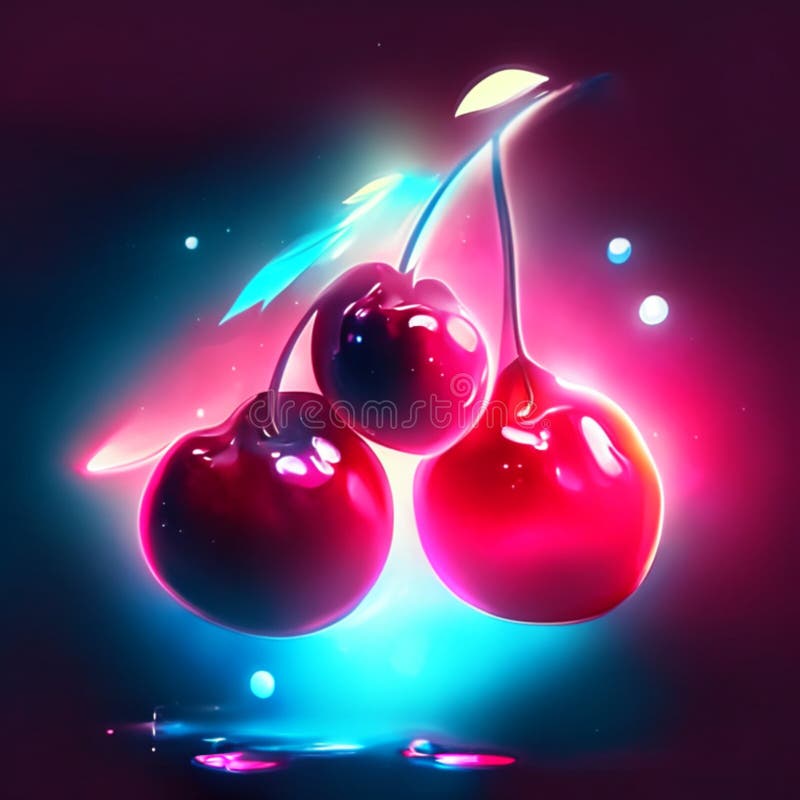 Cherries in Neon Light. Realistic 3d Vector Illustration Stock ...
