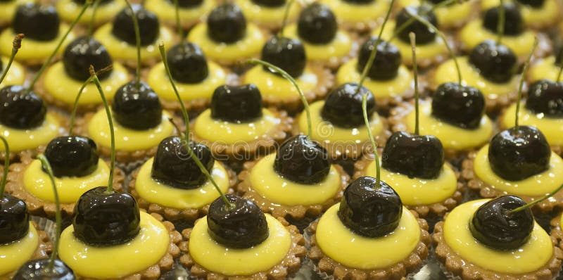 Cherries pastries texture stock image. Image of focus - 140488437