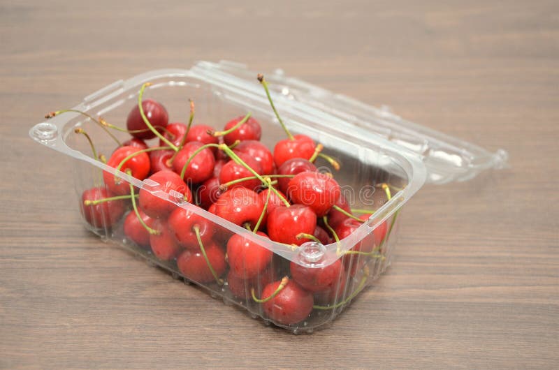 Cherries in Plastic Packaging Box Stock Image - Image of fruit, flat ...