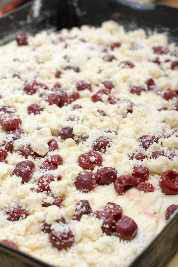 Cherries on the Prepared Dough Ready for Baking Stock Photo - Image of ...