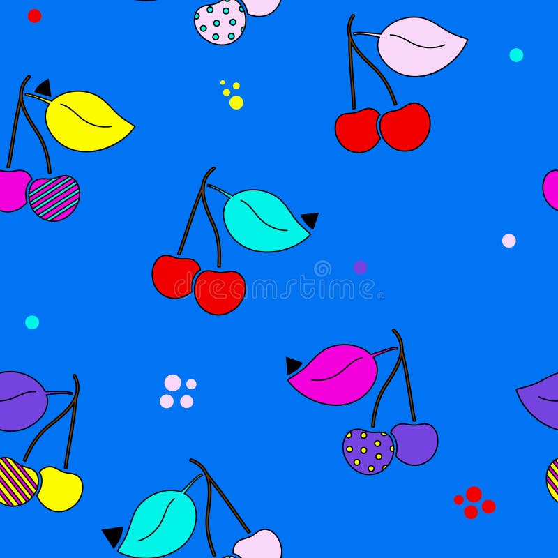 Cherries Seamless Pattern in Pop Art Style. Abstract Colorful Fruit ...