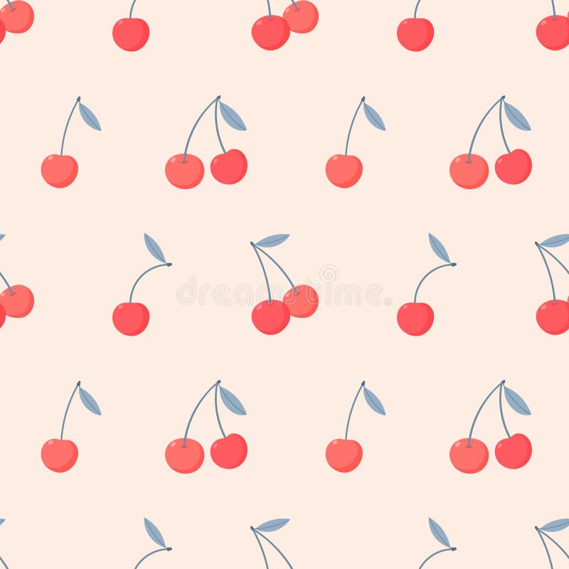 Cute Red Cherry Seamless Pattern in Doodle Style. Vector Hand Drawn ...