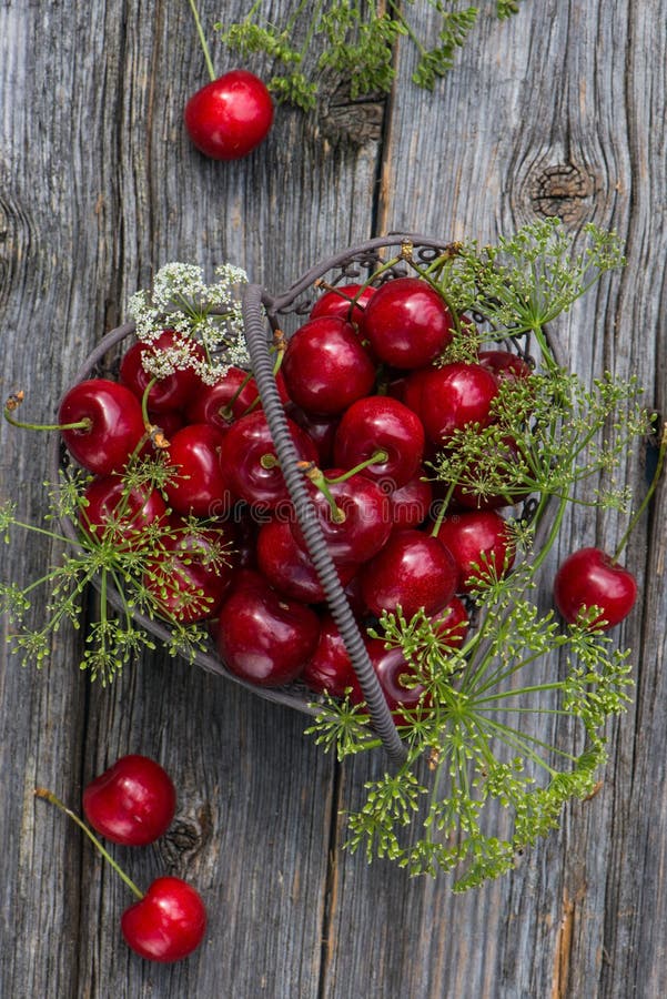 Cherries stock image. Image of fruits, heart, wood, harvest - 44916255