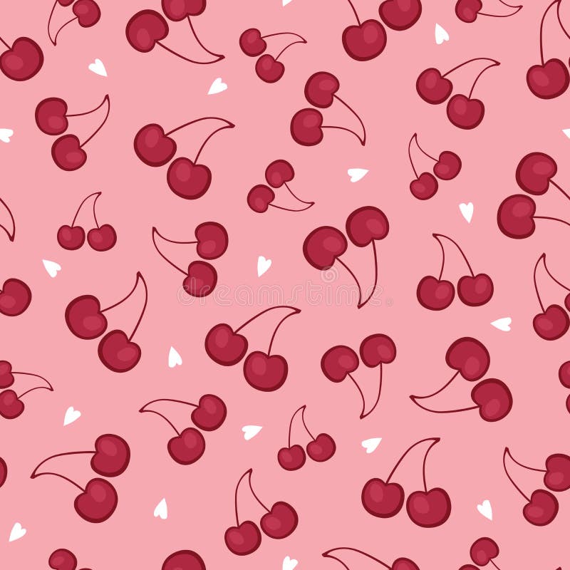 Cherries on Pink Background. Vector Seamless Pattern Stock Vector ...
