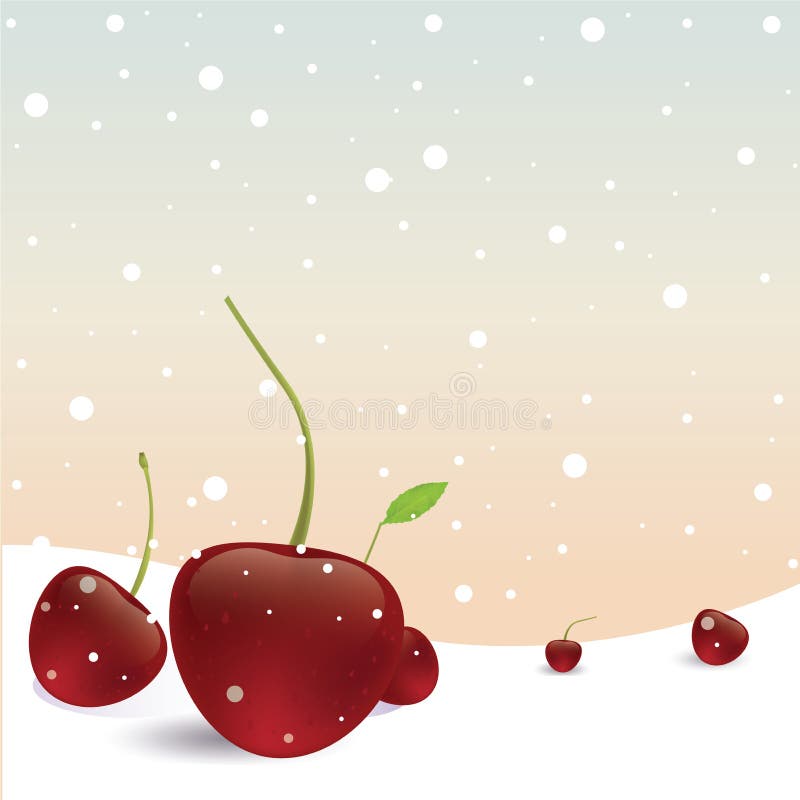 Cherries in the Snow. Vector Illustration for Your Winter Design. Stock ...