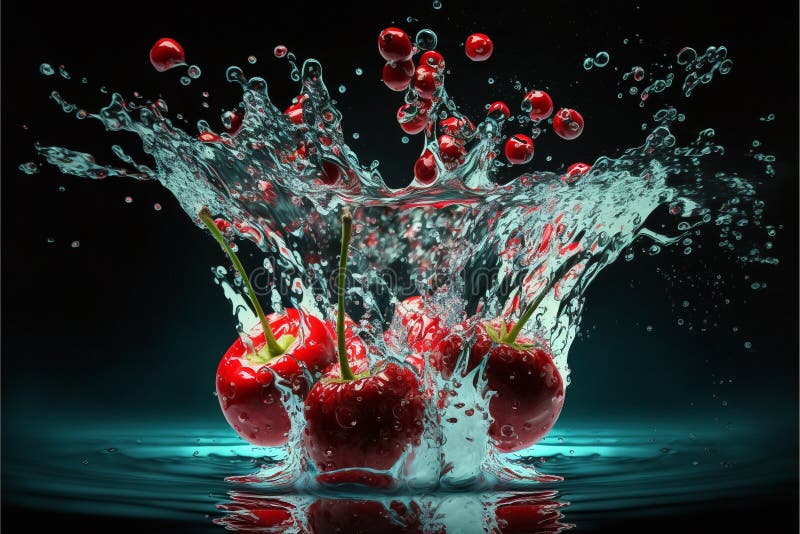 Cherries Splashed or Thrown in Water. Water Splash Fresh Fruit Creative ...