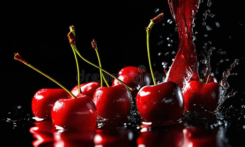 Cherries in Water. Cherry in Water Splash Stock Illustration ...