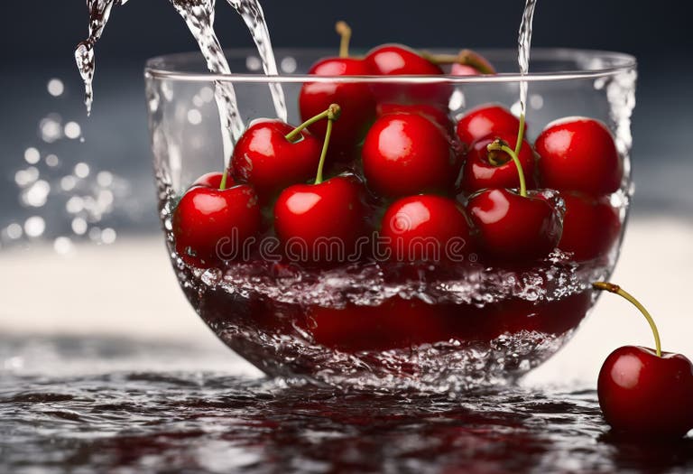 Cherries with Water Splashed with a Stream of Water Stock Image - Image ...