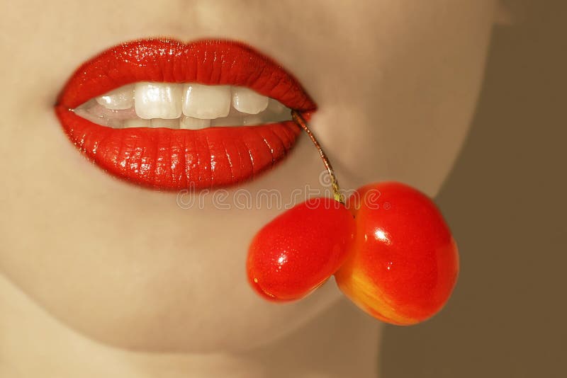 Cherry stock image. Image of cherry, lips, enjoying, mouth - 146411