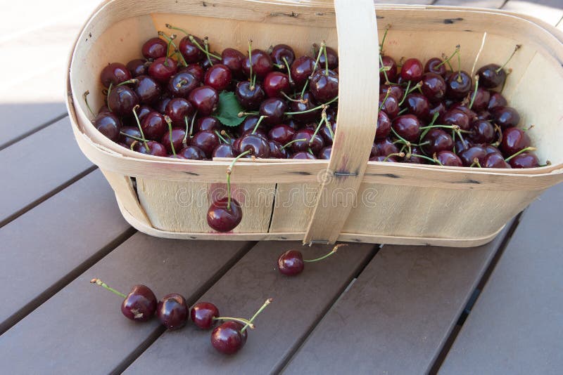 Cherry in a Basket on a Table Stock Photo - Image of wooden, healthy ...