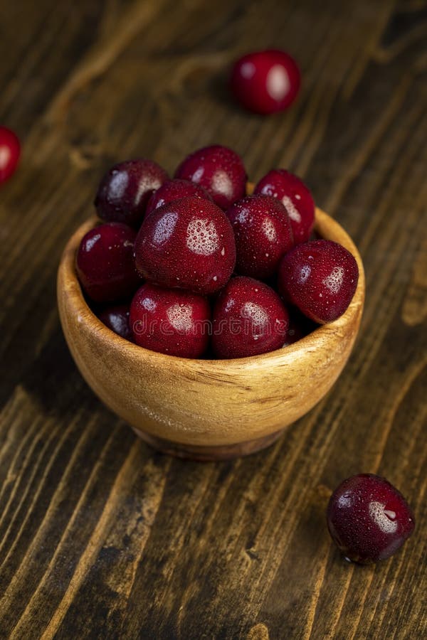 Cherry Berries in Drops of Water, Wet Red Cherry Fruits on the Kitchen ...