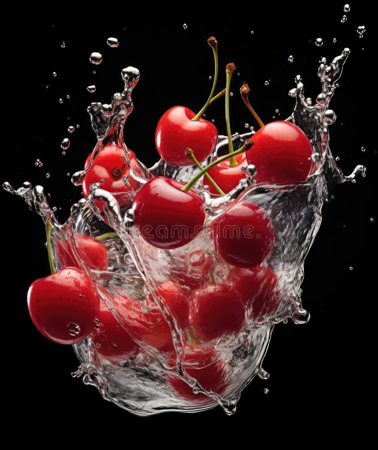 Cherry Berries Falling into the Water, Splashing Stock Image - Image of ...