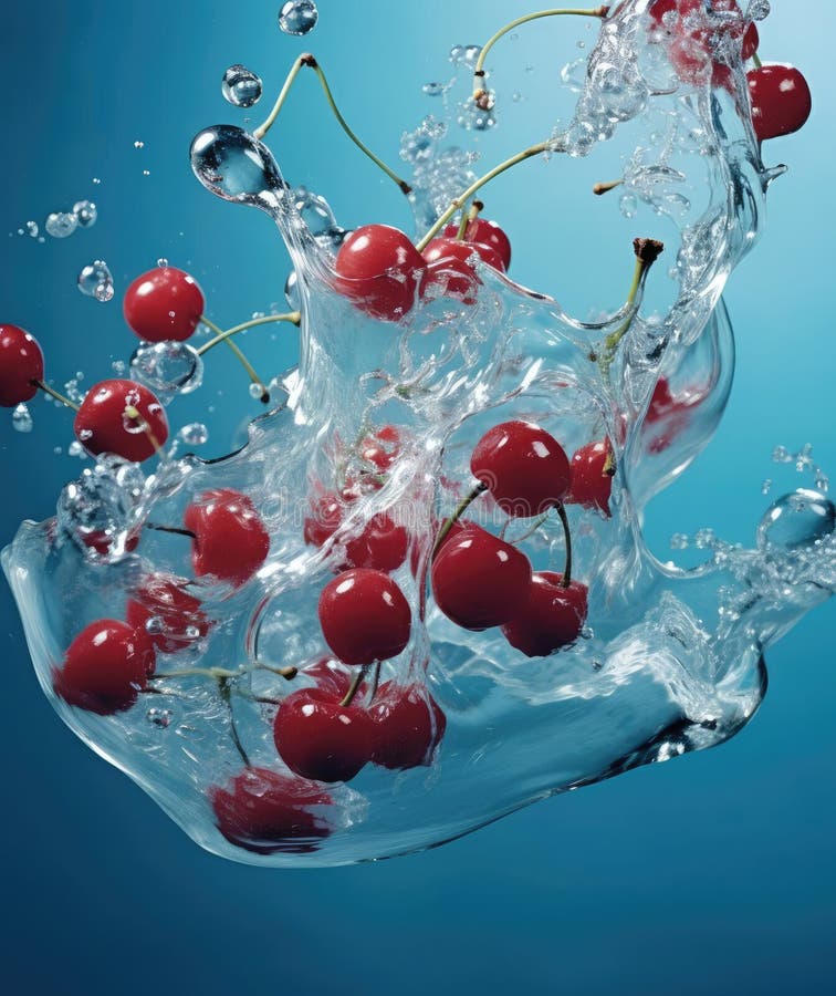 Cherry Berries Falling into the Water, Splashing Stock Image - Image of ...