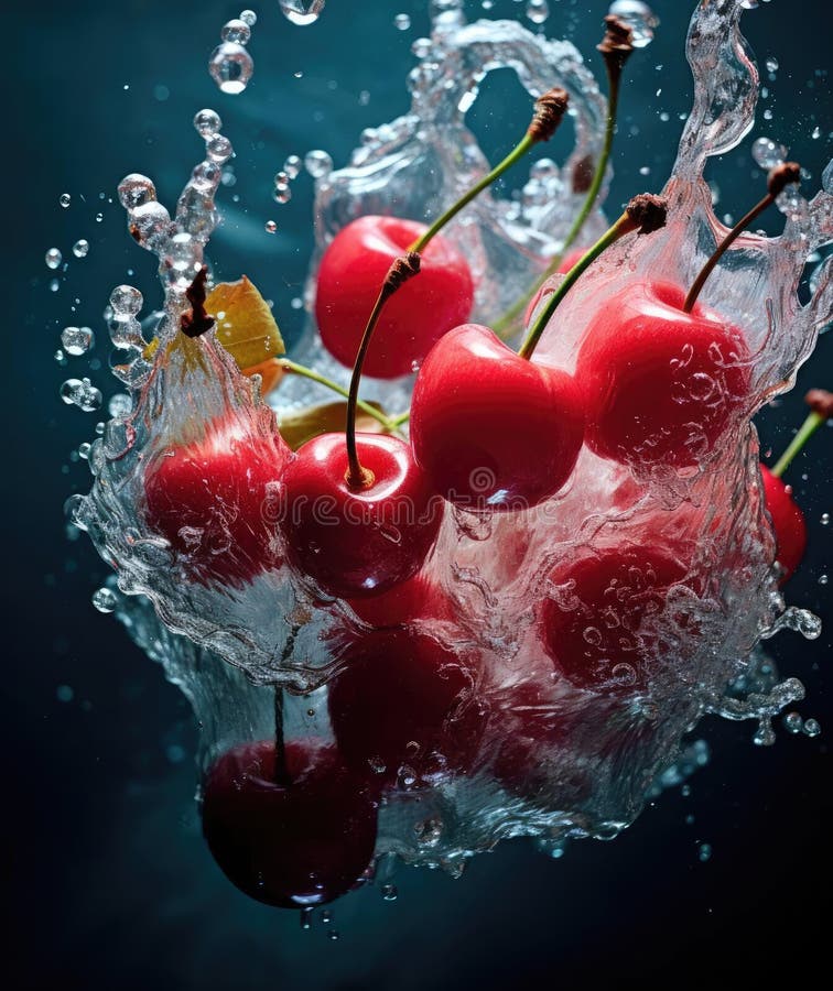 Cherry Berries Falling into the Water, Splashing Stock Image - Image of ...