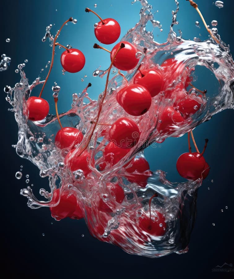 Cherry Berries Falling into the Water, Splashing Stock Photo - Image of ...