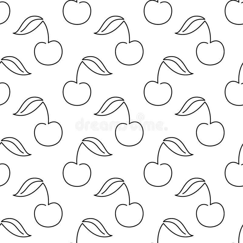 Cherry Berry Fruit Seamless Pattern. Single Line Illustration. Line Art ...