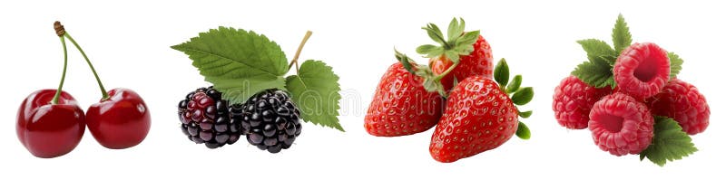 Cherry, Blackberry, Strawberry and Raspberry on a Transparent ...