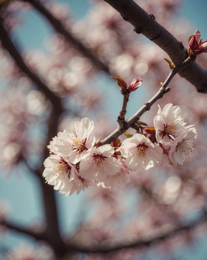 Cherry Blossom Branch in Full Spring Bloom. Stock Illustration ...