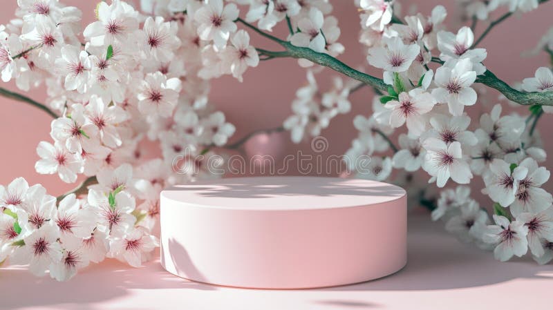 Cherry Blossom Display Stand Amidst Blooming Sakura Branches Stock ...