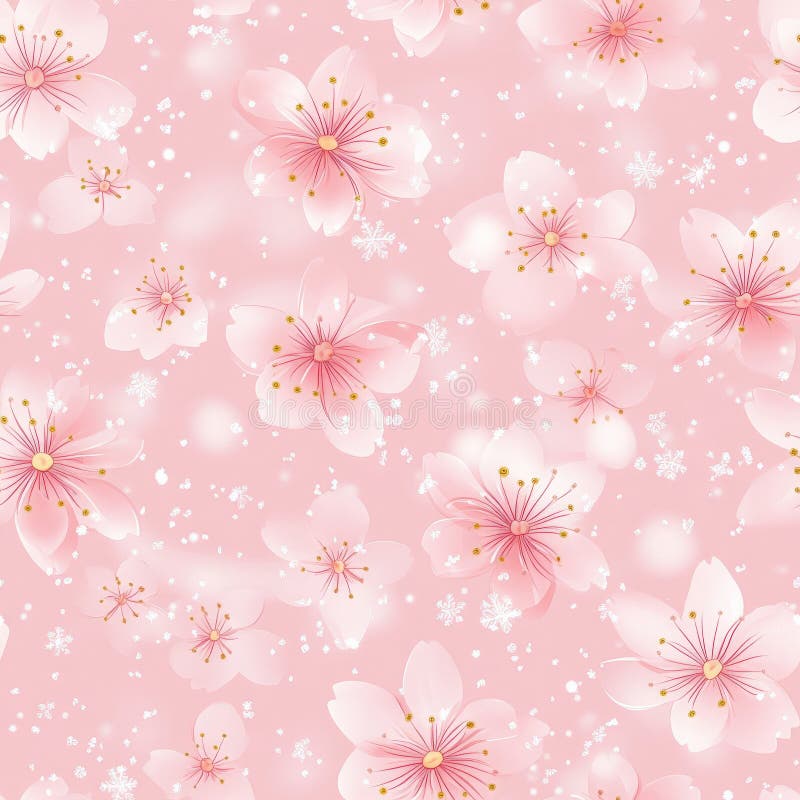 A Cherry Blossom Easter Pattern with Delicate Pink Flowers Falling Like ...