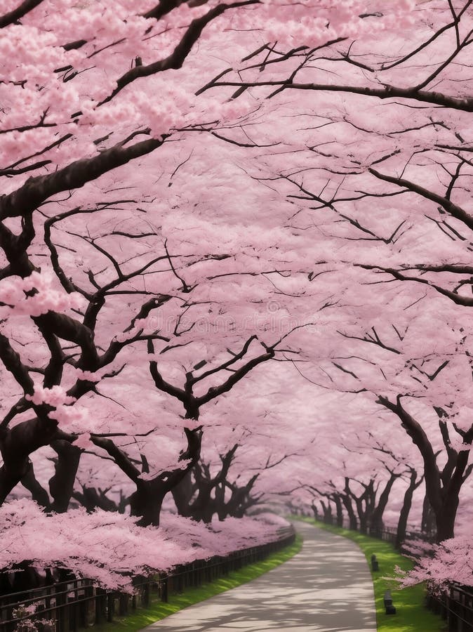 Cherry Blossom Field in Tokyo, Generative AI Illustration Stock ...