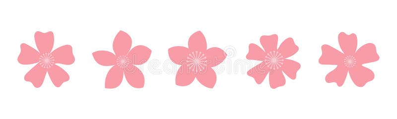 Cherry Blossom Flower Icon Set. Vector Illustration Stock Illustration ...