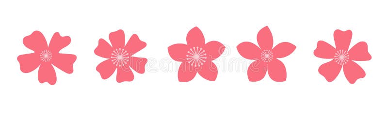 Cherry Blossom Flower Icon Set. Stock Illustration - Illustration of ...
