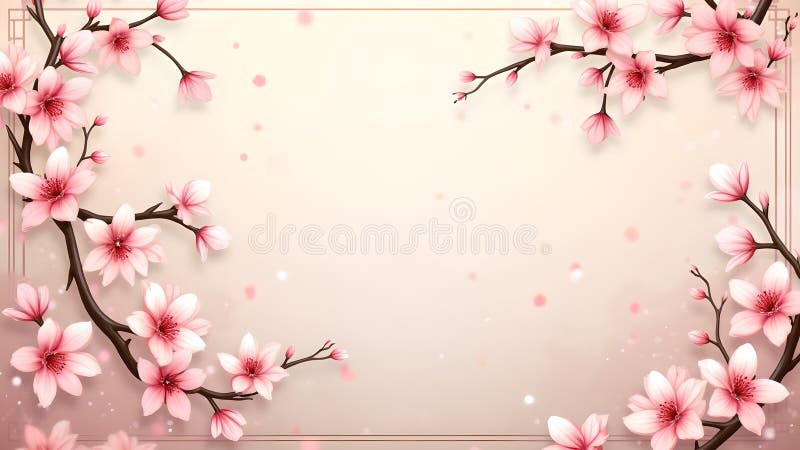 Cherry Blossom Flowers Frame Background. Spring Floral Design Concept ...