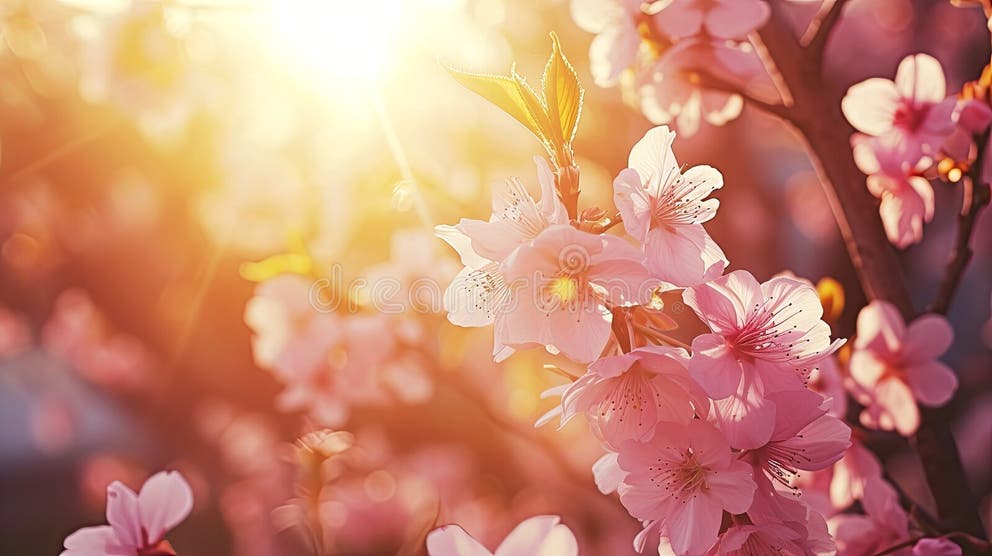 Cherry Blossom Flowers in the Rays Stock Illustration - Illustration of ...