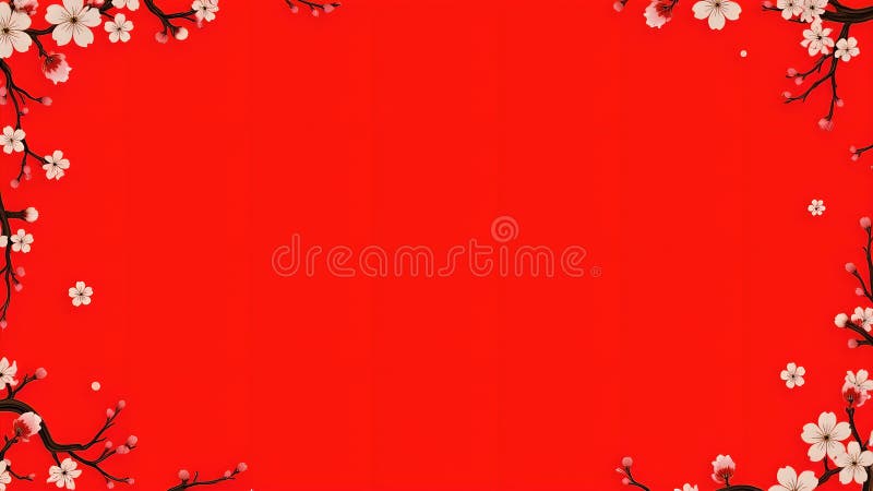 Cherry Blossom Frame on Red Background. Concept of Spring, Celebration ...