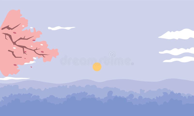 Sakura Blossom Landscape Background Stock Vector - Illustration of line ...