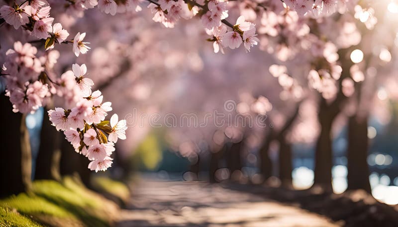 Cherry Blossom Pathway stock illustration. Illustration of pathway - 348597052