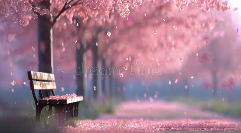 Cherry Blossom Pathway in Springtime with Petals Falling in the Breeze ...