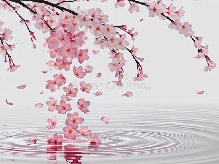 Cherry Blossom Petals Falling Over Water. Stock Image - Image of sakura ...