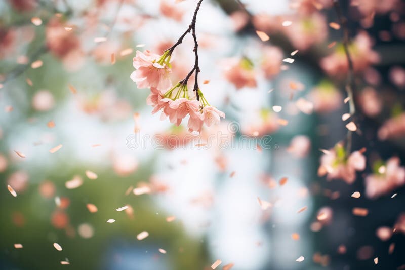 Cherry Blossom Petals Falling from Tree Stock Image - Image of outdoor ...