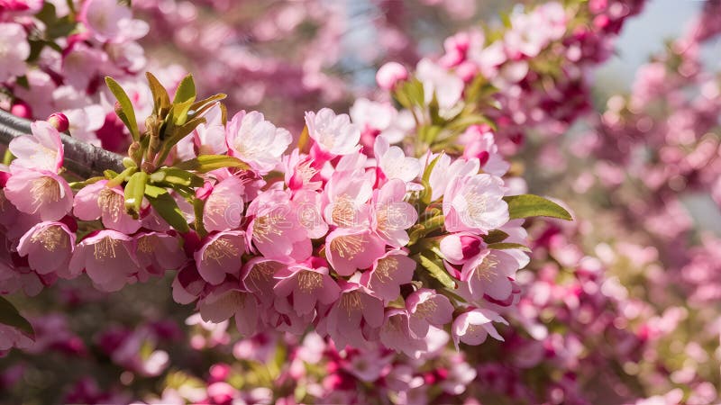 Cherry Blossom Pink Flora Bush in Full Bloom Stock Illustration ...
