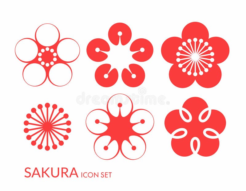 Cherry Blossom. Sakura. Icon Set Stock Vector - Illustration of pink ...