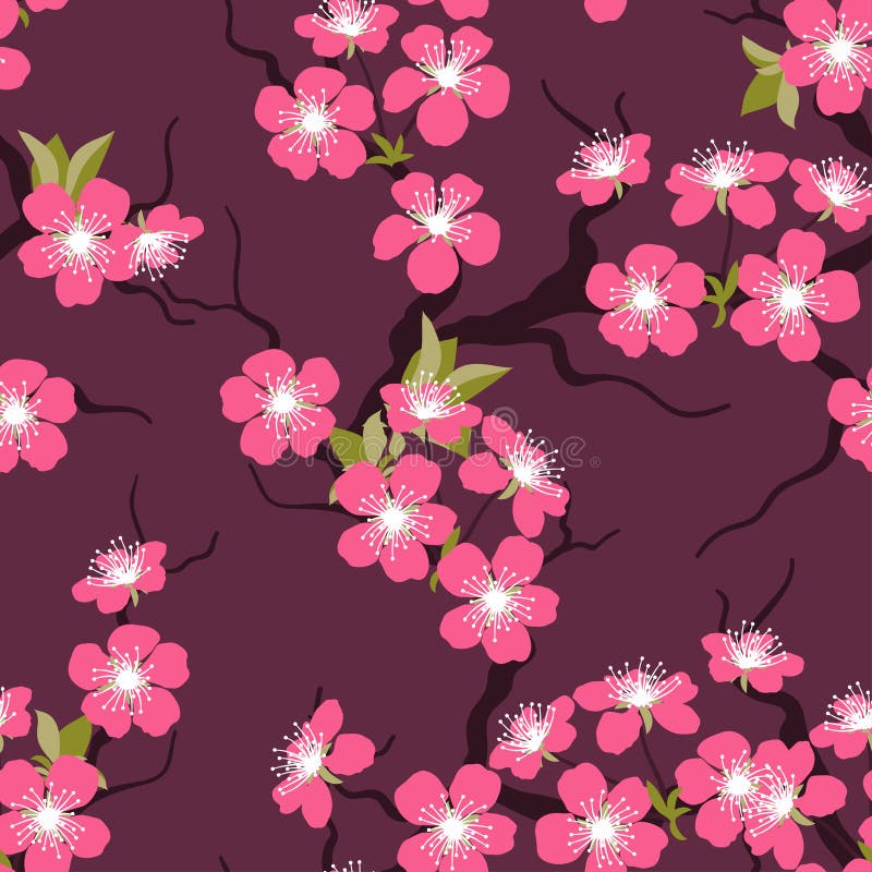 Cherry Blossom Seamless Flowers Pattern Stock Vector - Illustration of ...