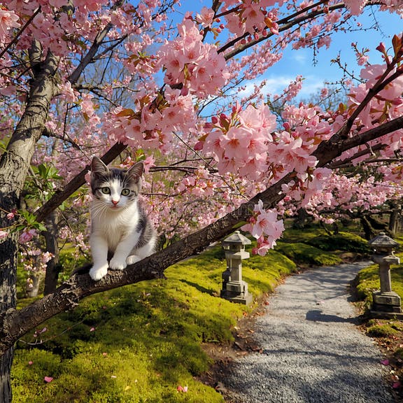 Cherry Blossom Sentinel a Cat S Stock Photo - Image of park, woodland ...