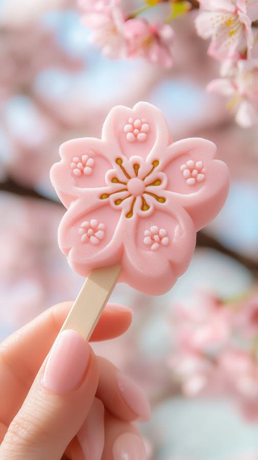 Cherry Blossom Shaped Ice Cream in Pink Color, Evoking Spring Joy Stock ...