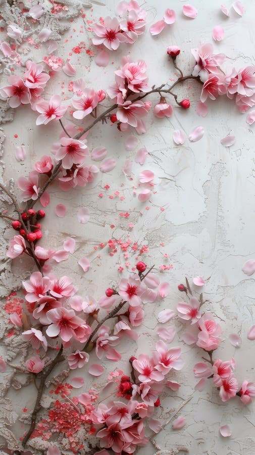 A Cherry Blossom Texture Background, Adorned with Spring Sakura Flowers ...