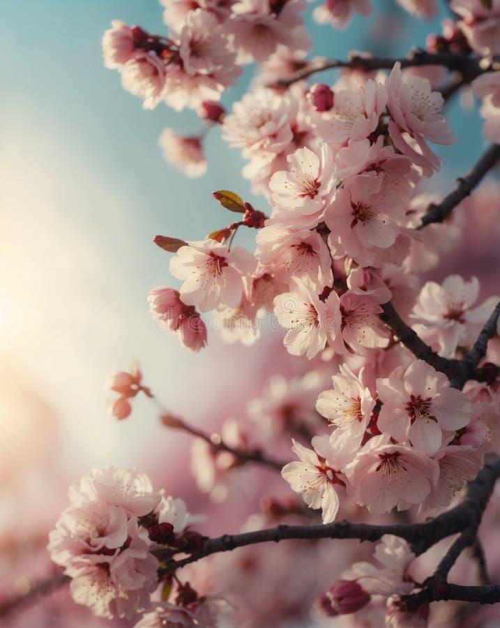 Cherry Blossom Theme Background Wallpaper Design with Copy Space. Stock ...