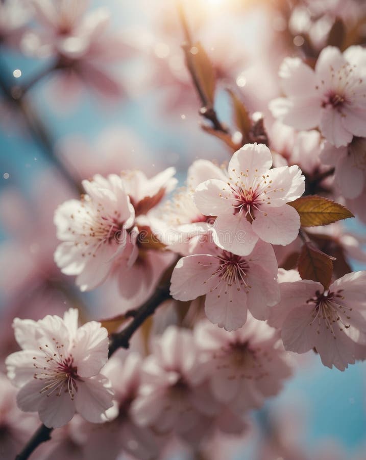 Cherry Blossom Theme Background Wallpaper Design with Copy Space. Stock ...