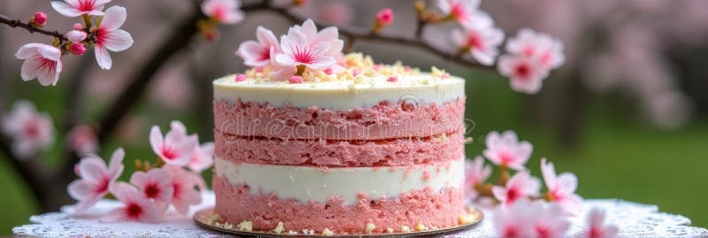 Cherry Blossom-themed Cake with Pink Layers and Floral Decorations ...