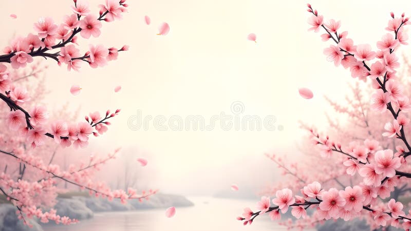 Cherry Blossom Tree Branches Over Water. Concept of Spring, Nature, and ...
