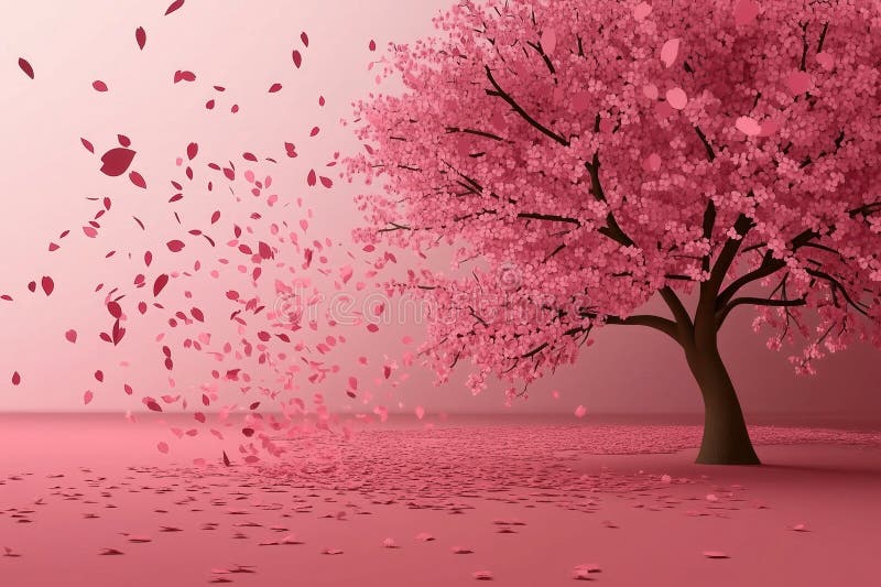Cherry Blossom Tree with Falling Petals in Pink Stock Image - Image of ...